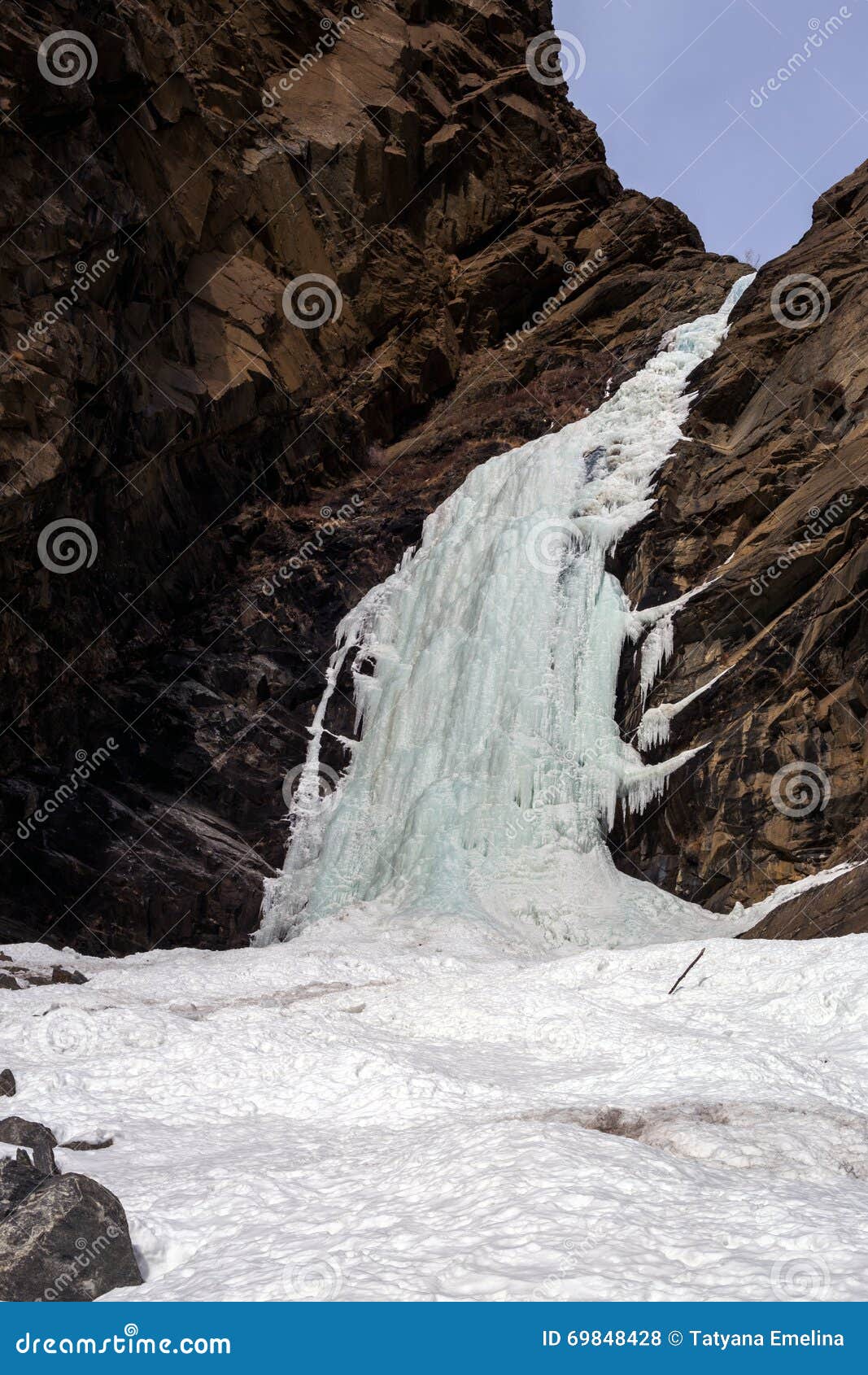 Icy Waterfall at Rock Cliff in Winter Time Stock Photo - Image of ...