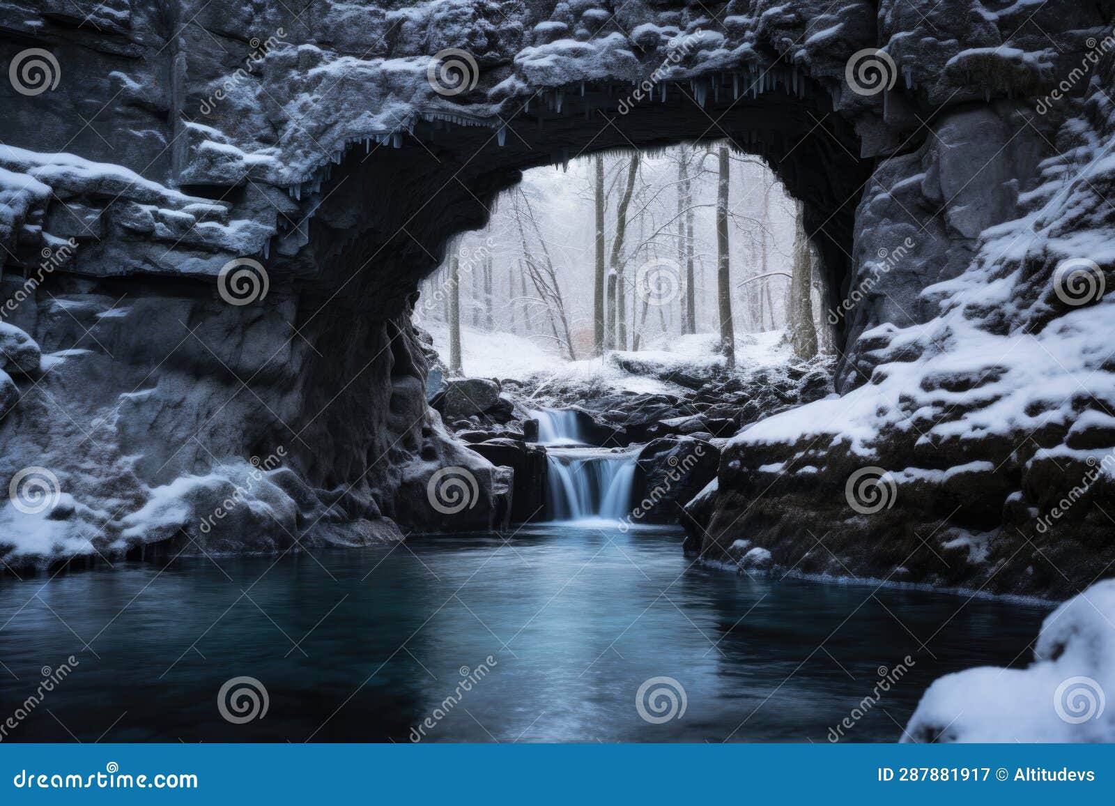 Icy Waterfall Splashing into a Cold Pool Below Stock Image - Image of ...