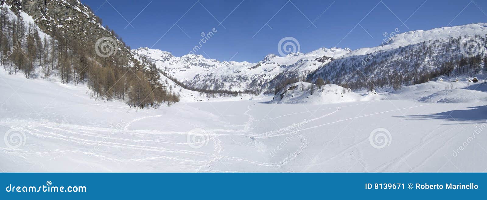 Icy Winter Alpine Lake Panorama Stock Image - Image of antigorio ...