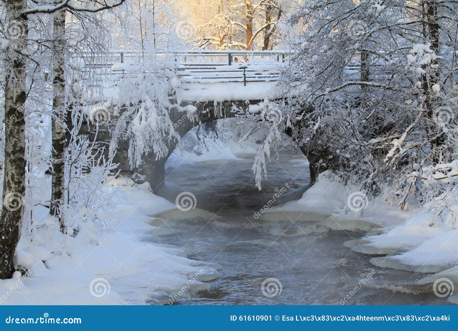 Icy winter bridge stock image. Image of blue, cold, moment - 61610901