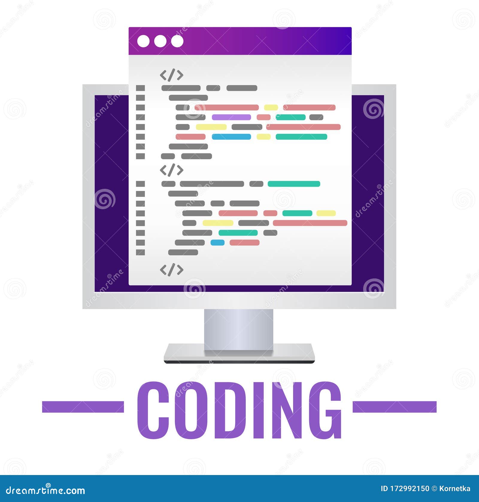 Icône De Code De Programme Dans Le Style Plat. PC Avec Une Page De Codes. Illustration de ...