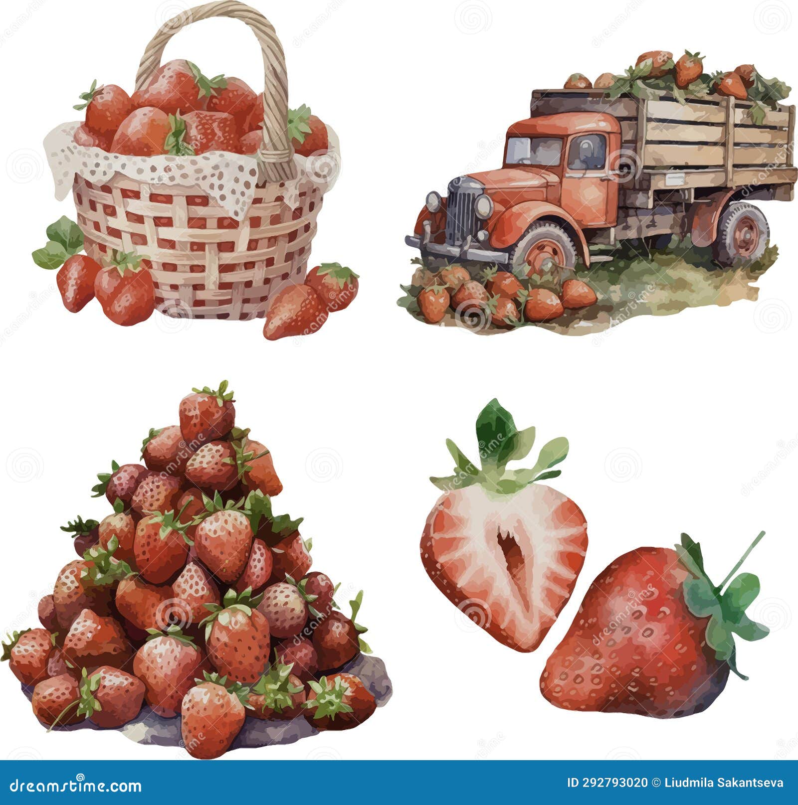 Strawberries And Cut In Half Orange Fruit With Ascorbic Acids Molecule ...