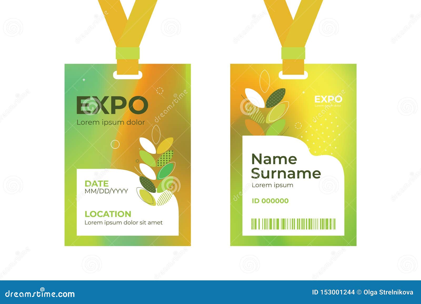 Id Card Expo Template Two Sided Authentication Pass Vector Illustration