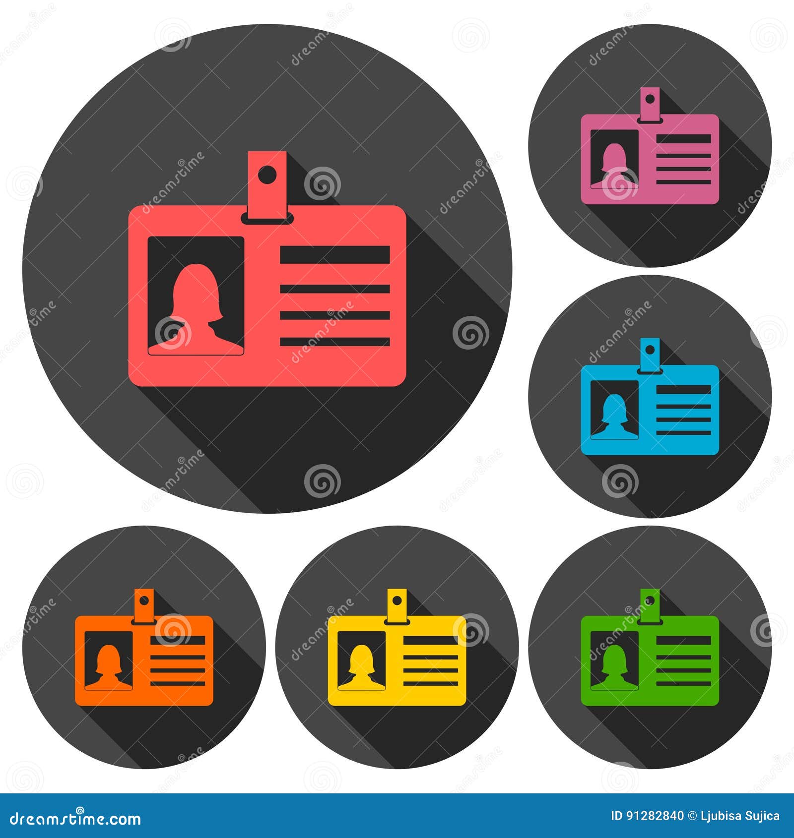 ID Card Icons Set with Long Shadow Stock Vector - Illustration of ...
