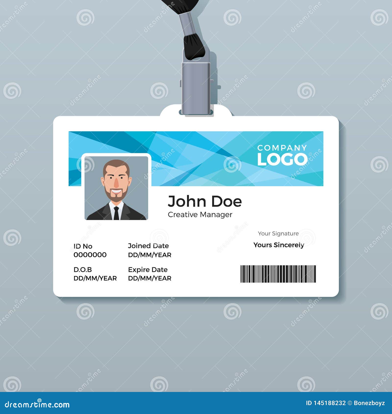 ID Card Template with Abstract Blue Background Stock Vector ...