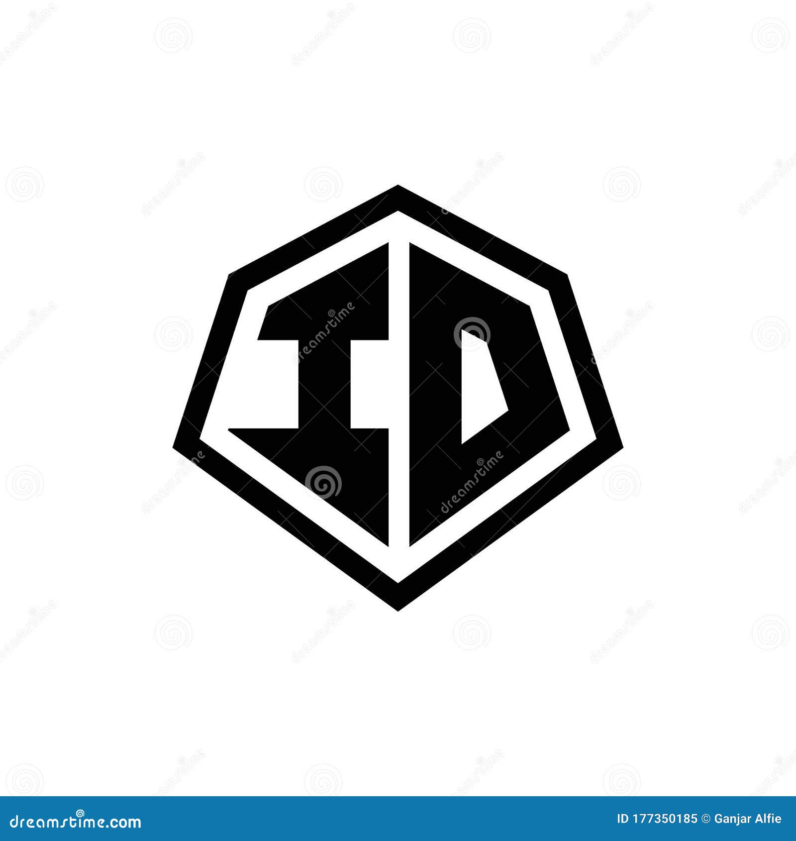 ID Monogram Logo with Hexagon Shape and Line Rounded Style Design ...