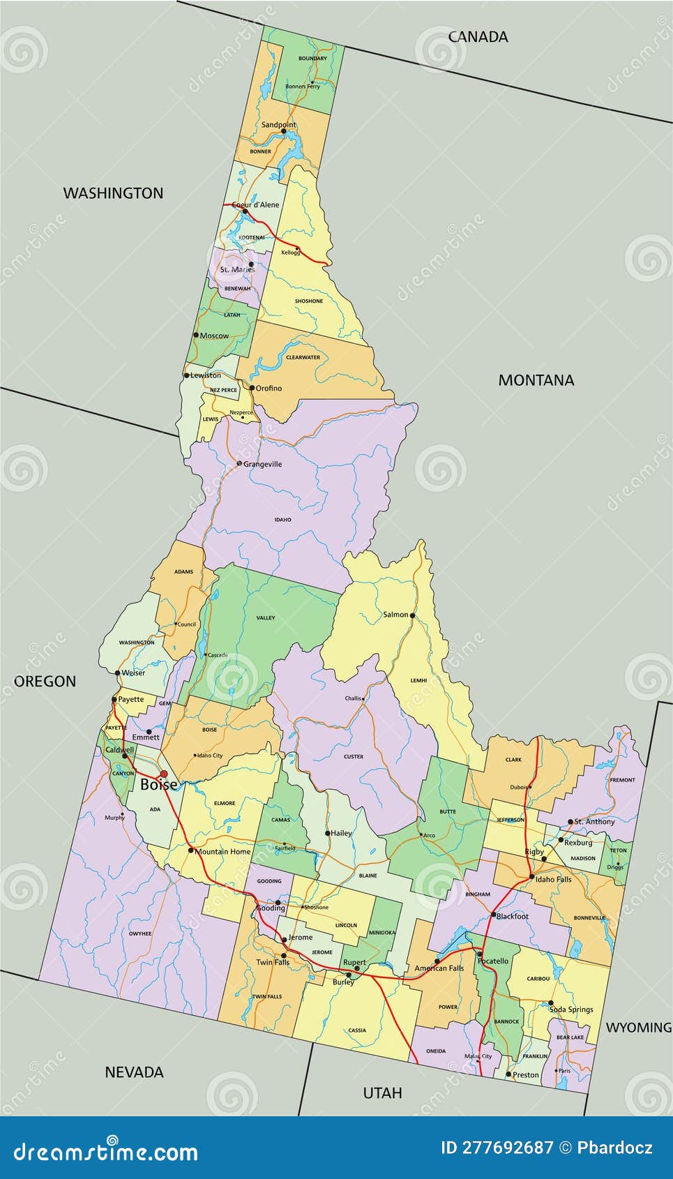 Idaho - Detailed Editable Political Map with Labeling. Stock Vector ...