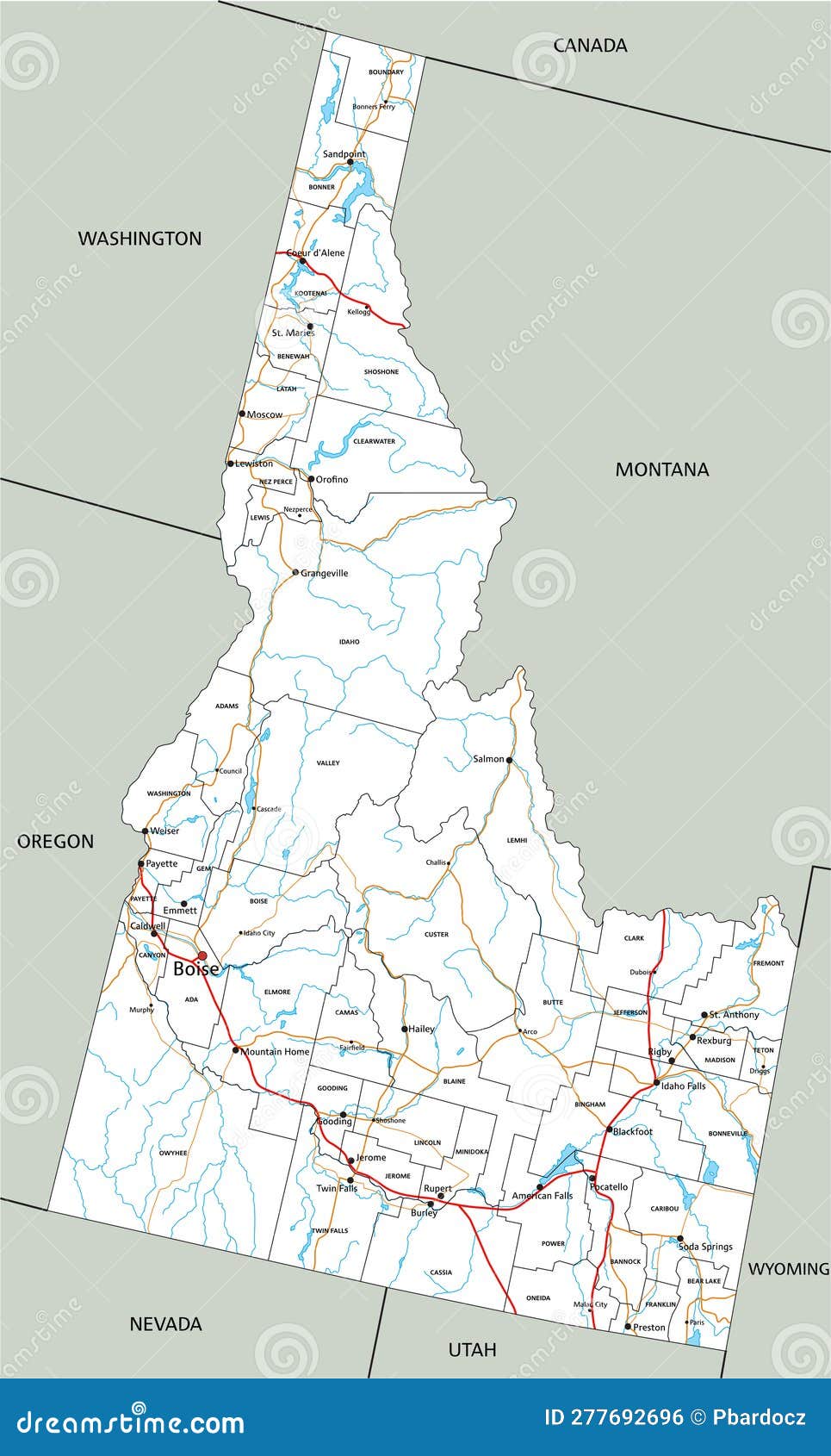 Detailed Idaho Road Map with Labeling. Stock Vector - Illustration of ...