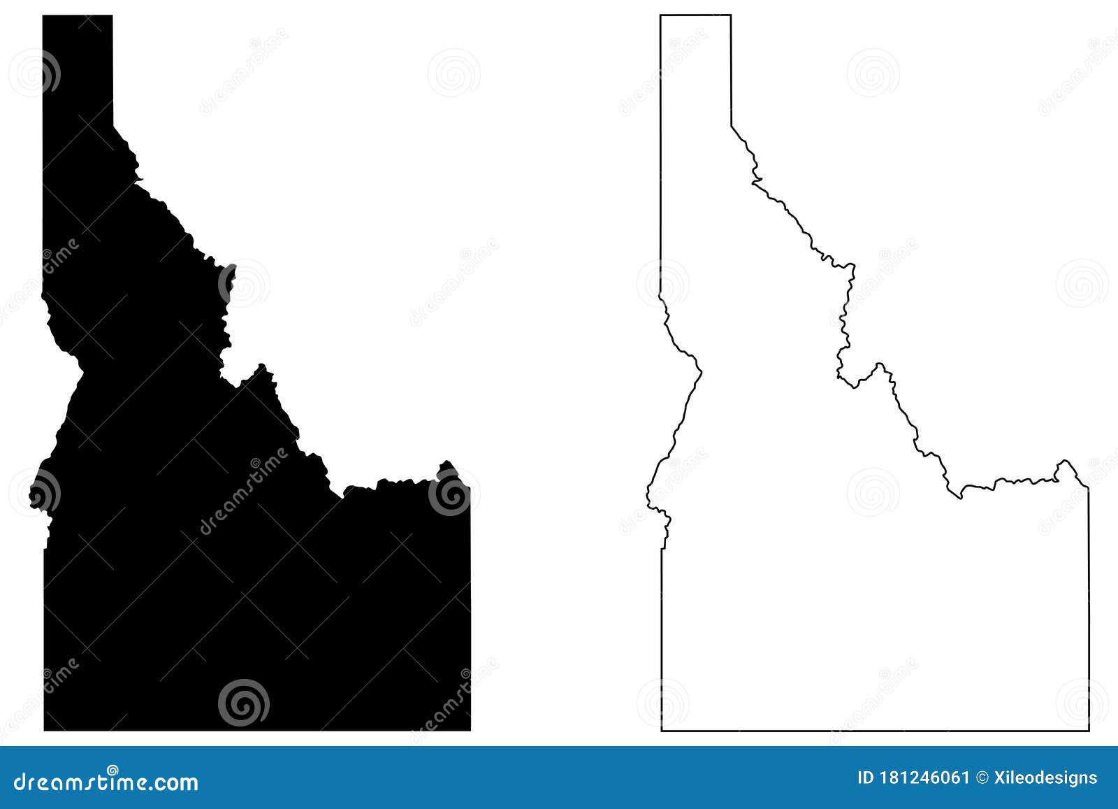 Idaho ID State Maps. Black Silhouette And Outline Isolated On A White ...