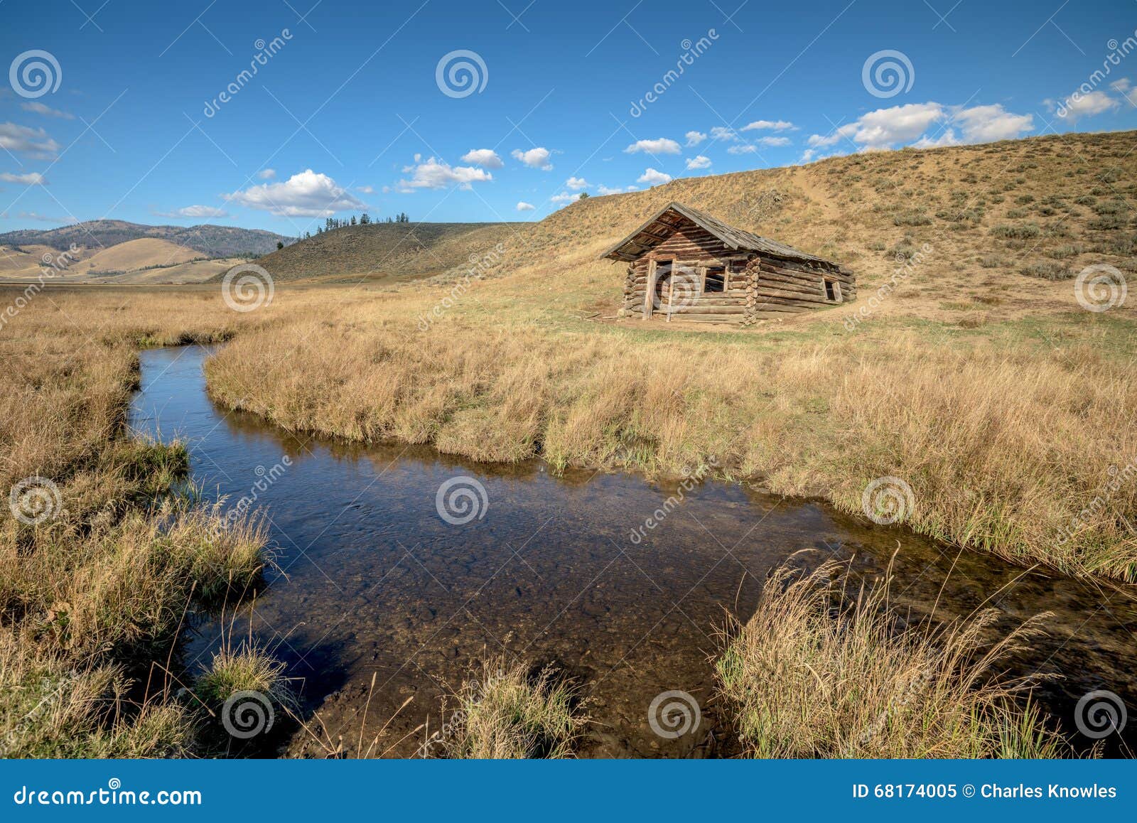 Idaho Log Cabin Falling into the Earth Near a Stream Stock Image ...