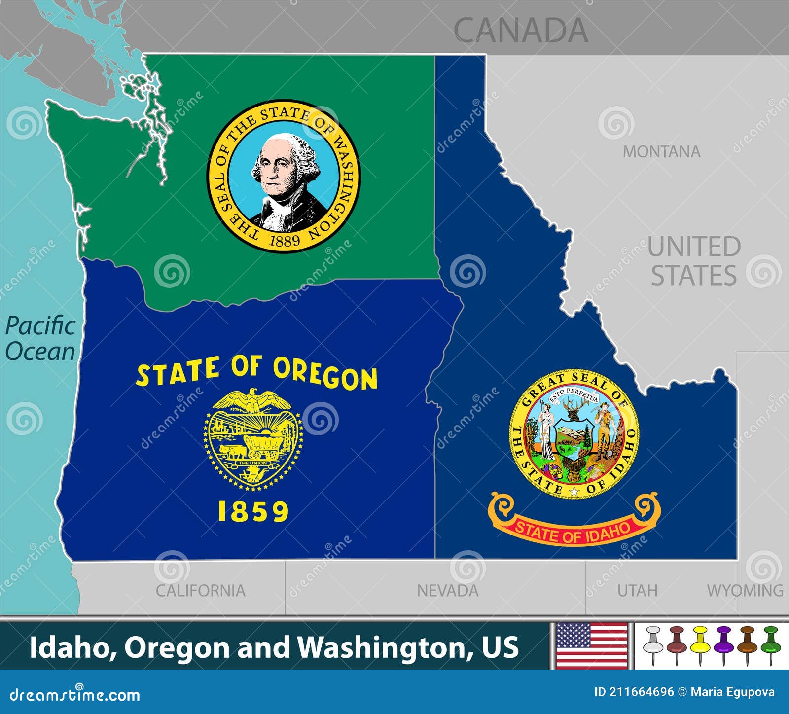 Idaho, Oregon and Washington, United States Stock Vector - Illustration ...