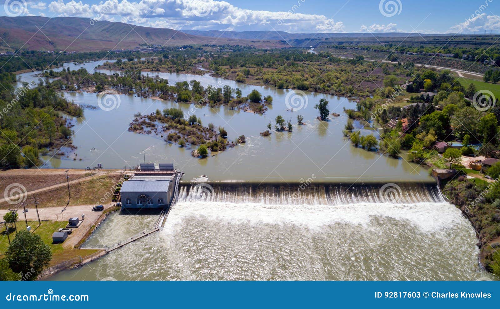 Idaho River Diversion Dam with High Water Spring Stock Image - Image of ...