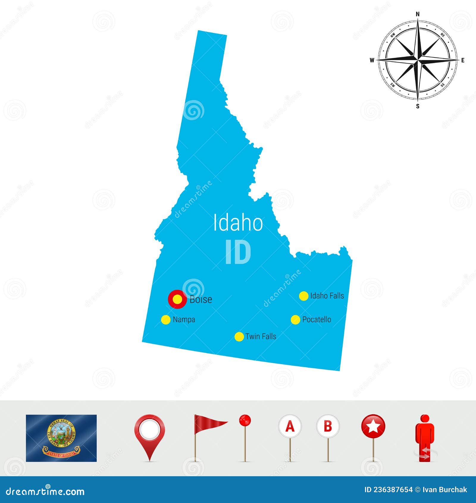 Idaho Vector Map Isolated on White Background. High Detailed Silhouette ...