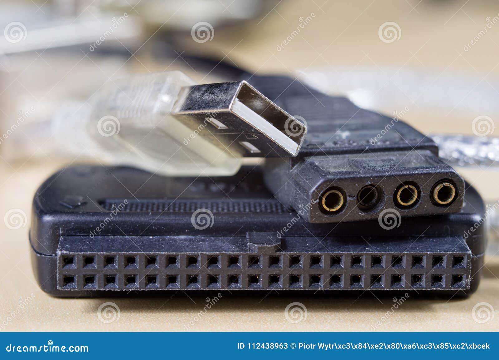 IDE and USB Socket on a Wooden Workshop Table. Computer Connecto Stock ...