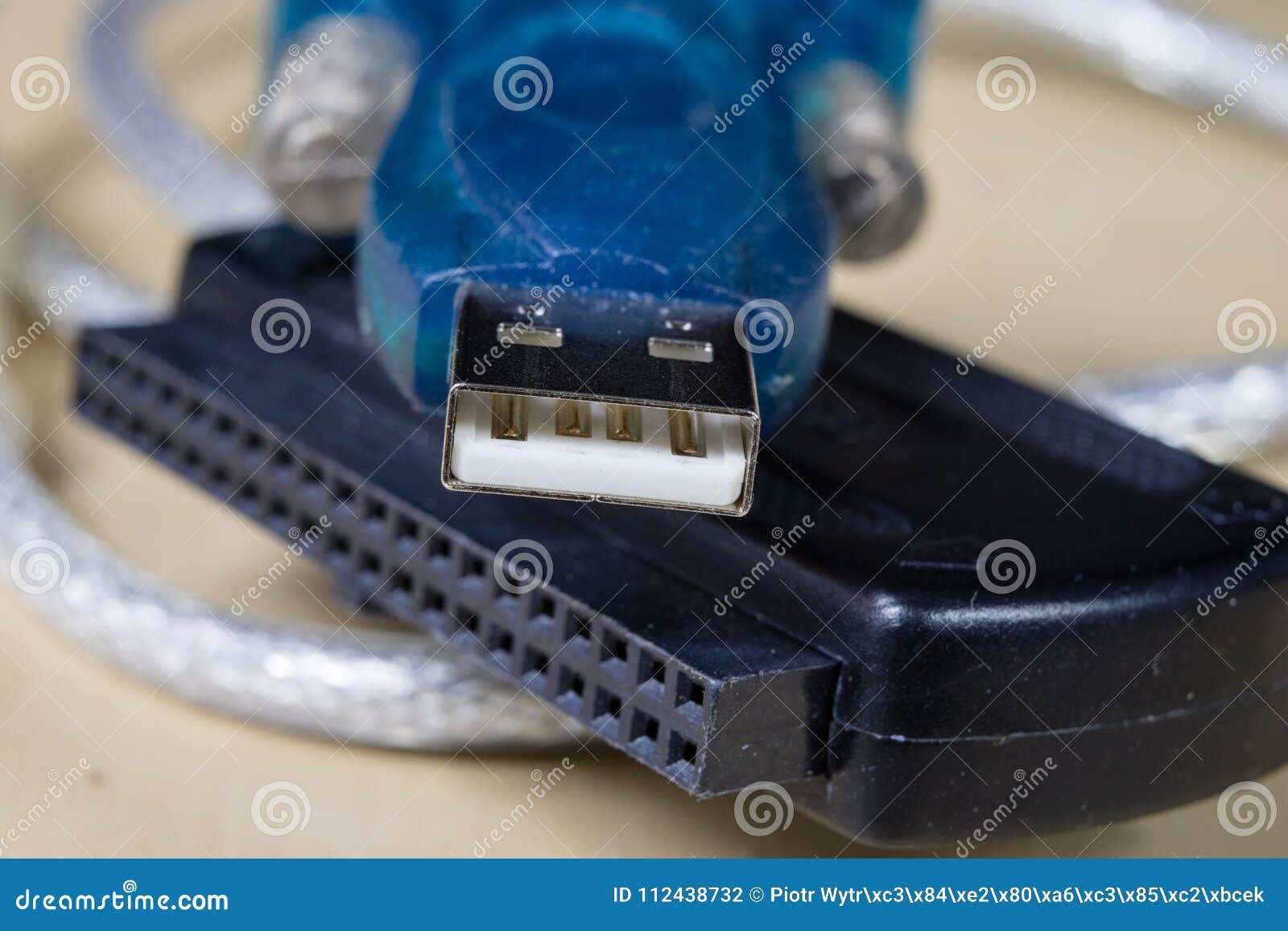 IDE and USB Socket on a Wooden Workshop Table. Computer Connecto Stock ...