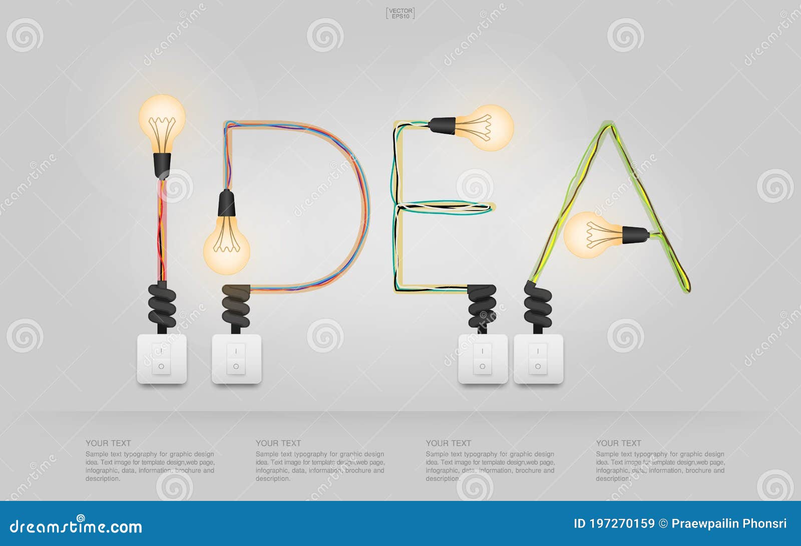 "Idea " Abstract Light Bulb and Light Switch on Gray Background. Vector ...