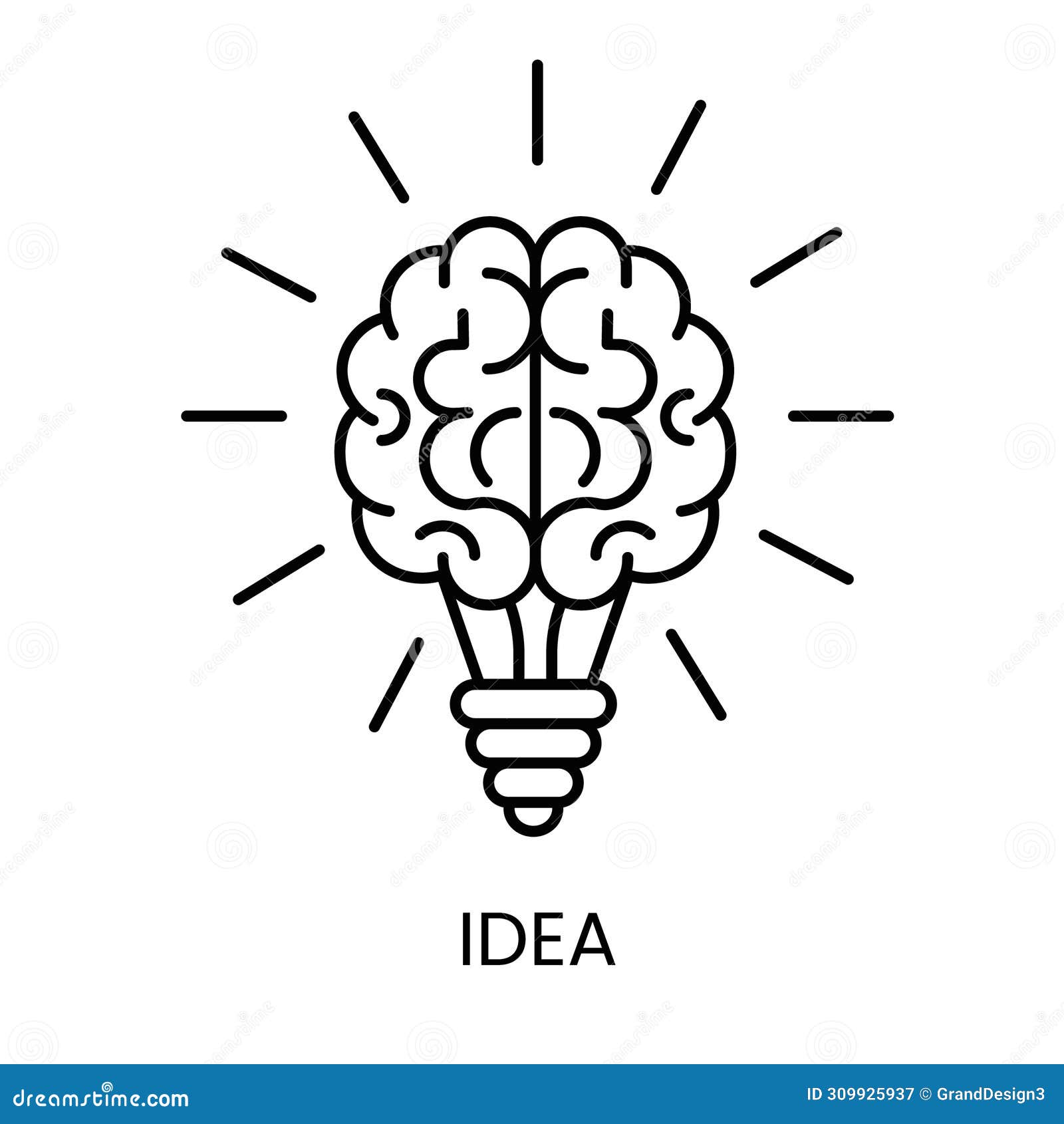 Idea, Brain Shaped Light Bulb Line Vector Icon with Editable Stroke ...