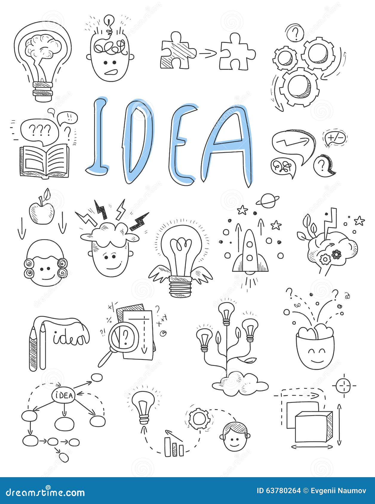 Idea, Brainstorming Icons in Doodle Style Vector Stock Vector ...