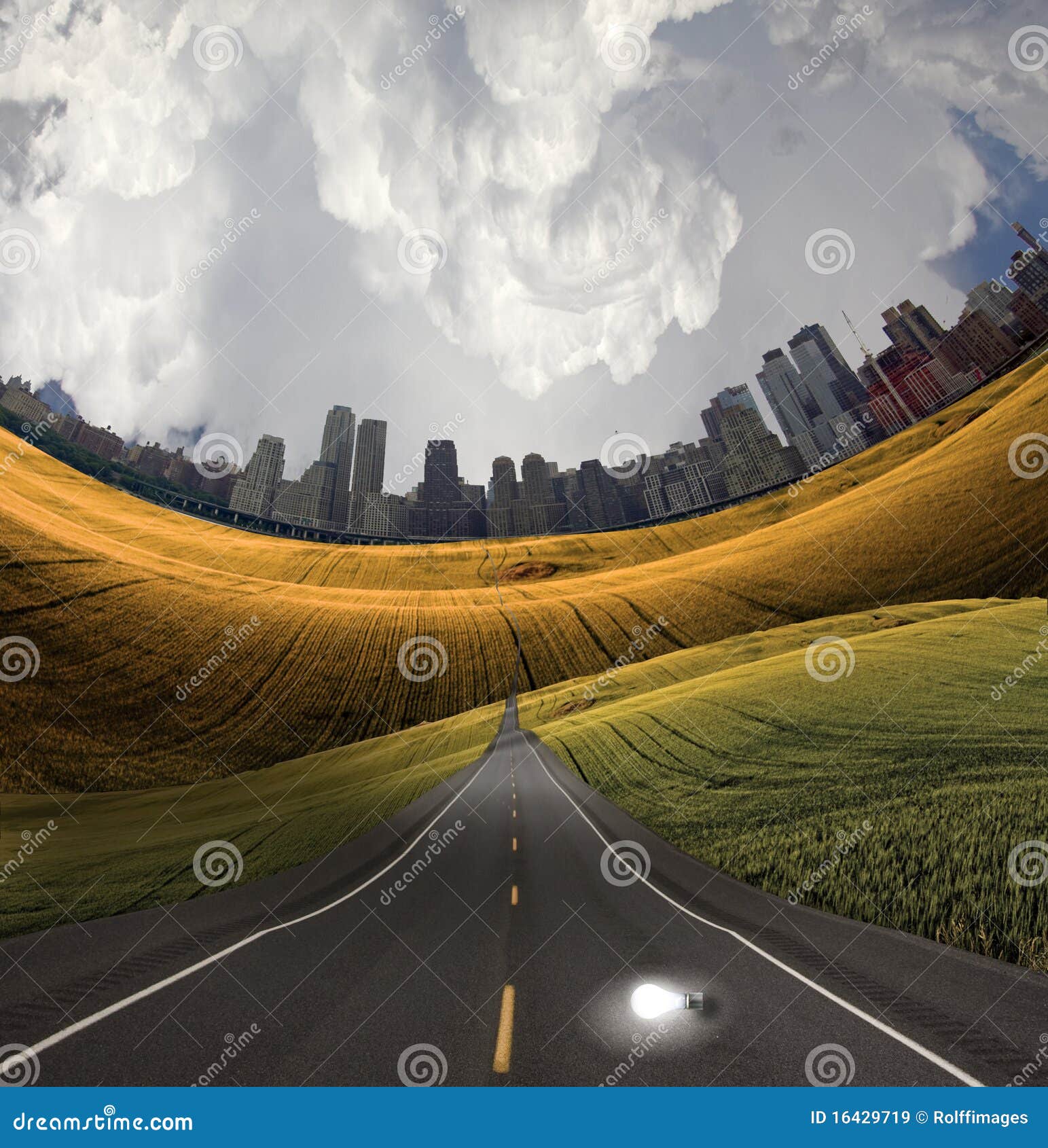 City Road With Crossroads On The Background High-rise City Skyscrapers ...