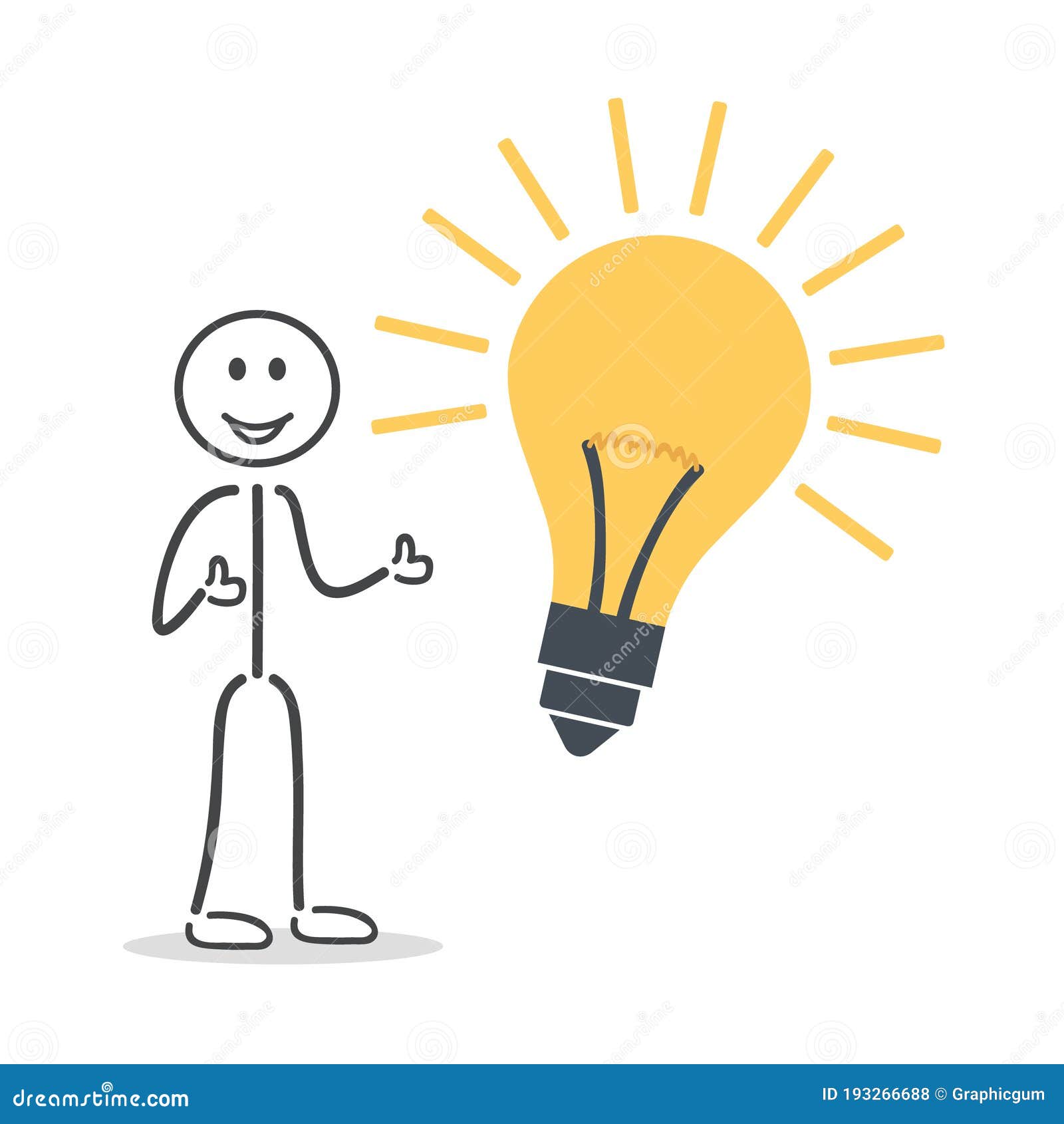 Idea Bulb Man Thumps Up Stick Man Cartoon Figure Stock Vector ...