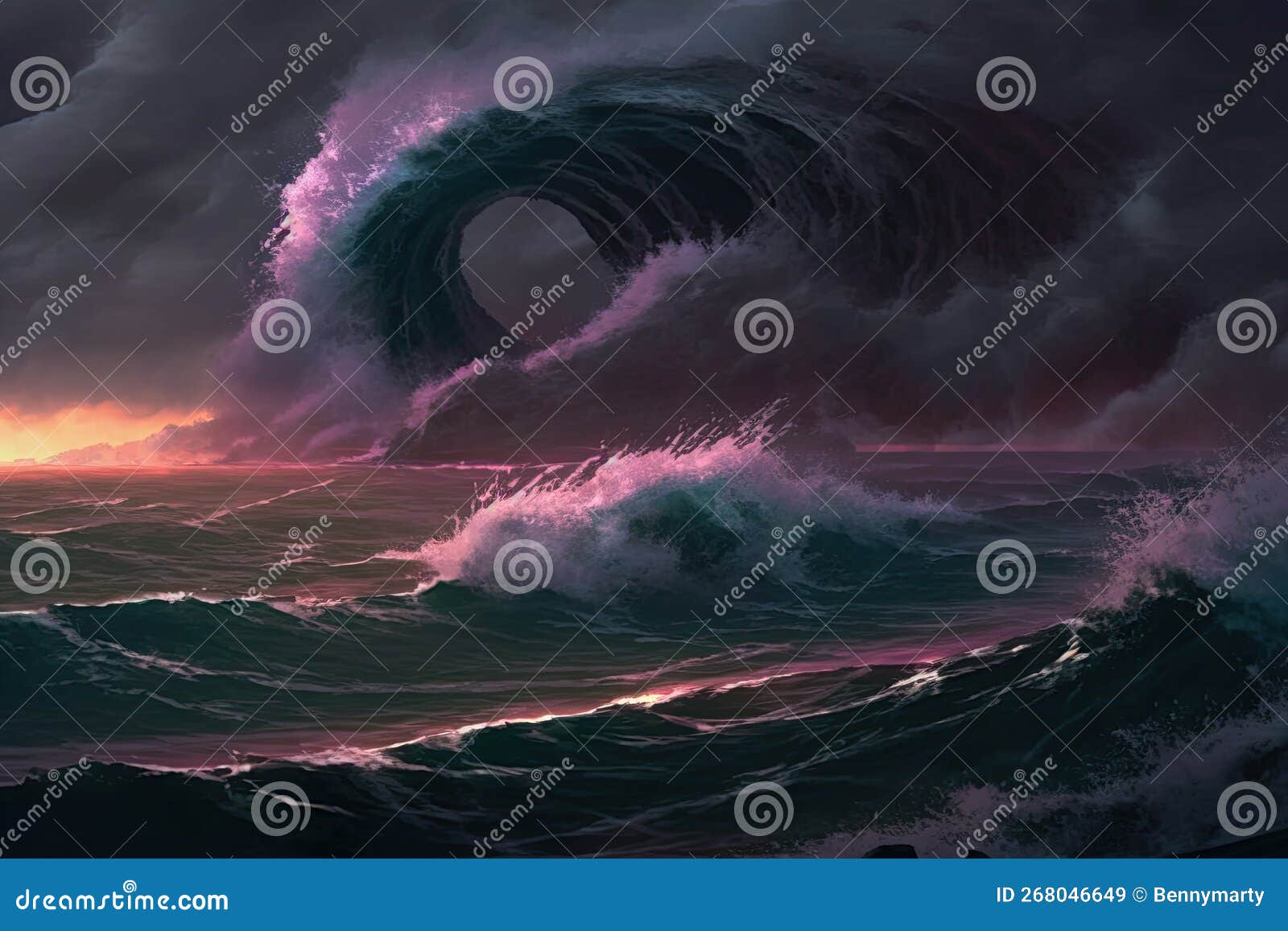 Hurricane in the Sea on the City Stock Illustration - Illustration of ...