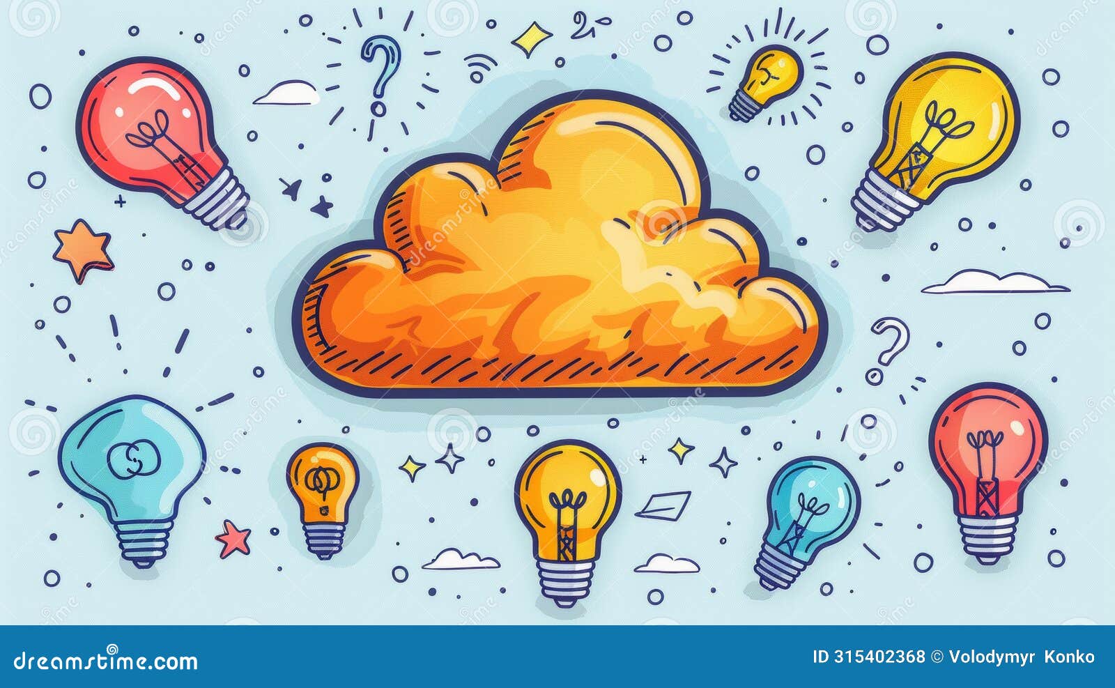 Idea Cloud and Lightbulbs Concept Illustration Stock Photo - Image of ...