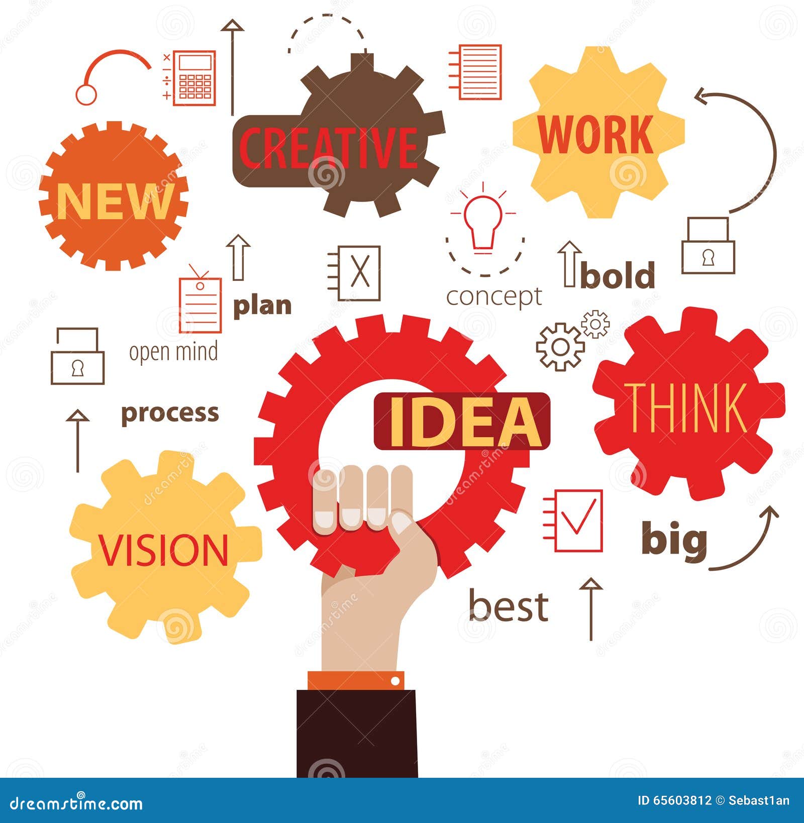 Idea Cogwheel stock vector. Illustration of ideas, items - 65603812