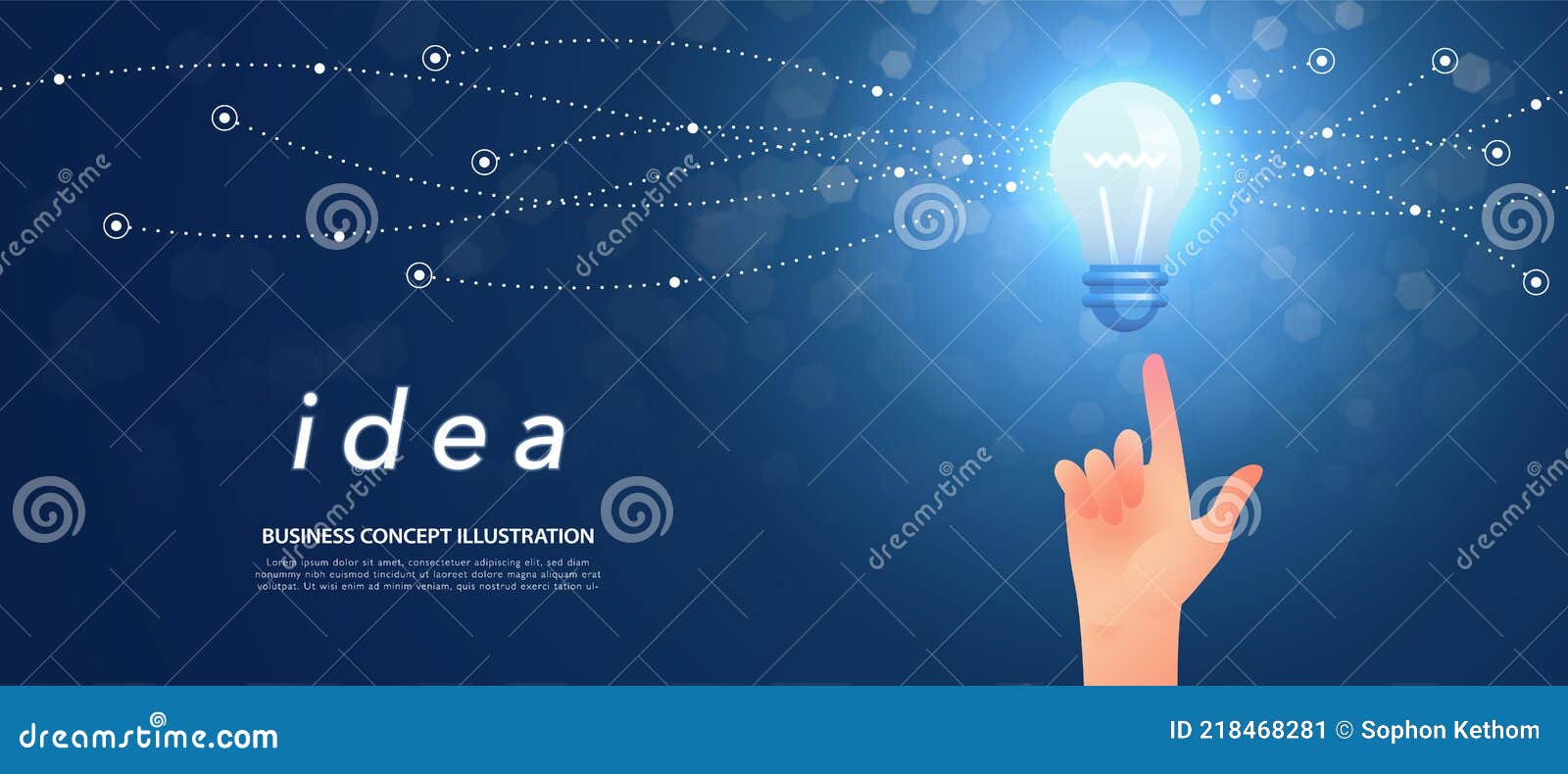 Idea Concept Banner with Hand Pointing at Glowing and Sparking Light ...