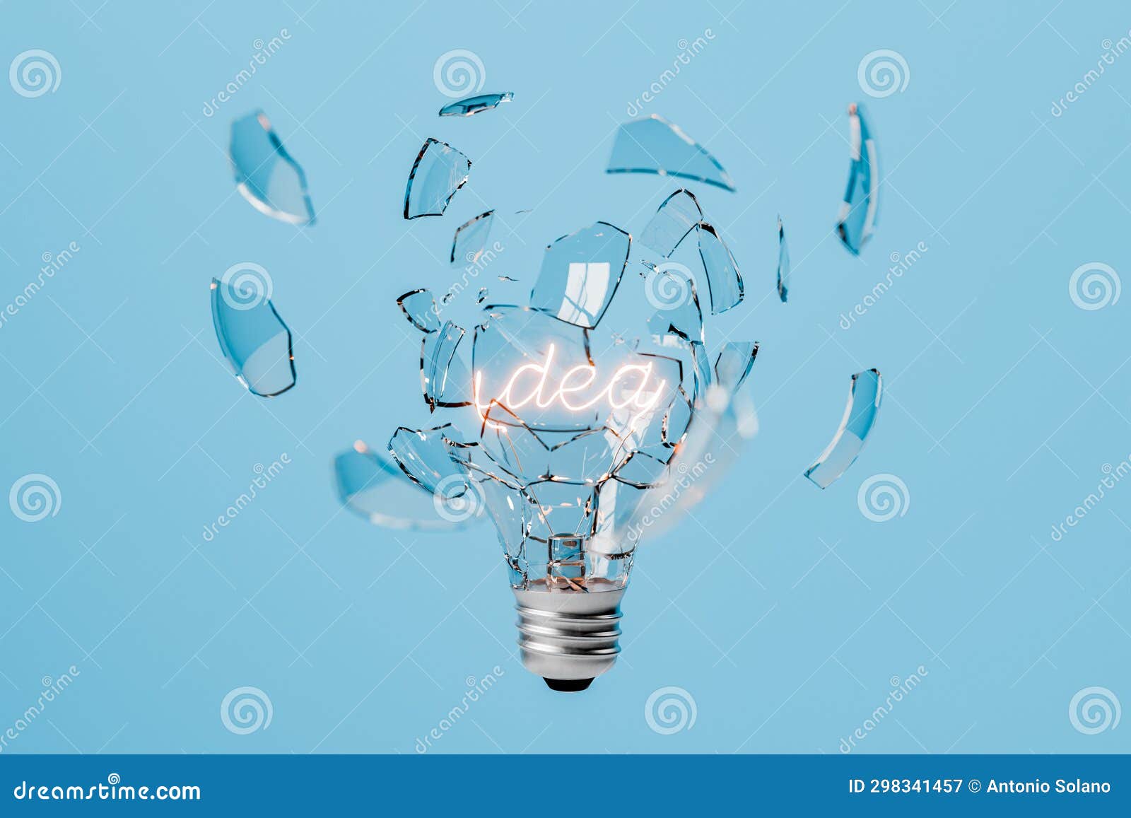 Idea Concept with Broken Light Bulb on Blue Background Stock ...
