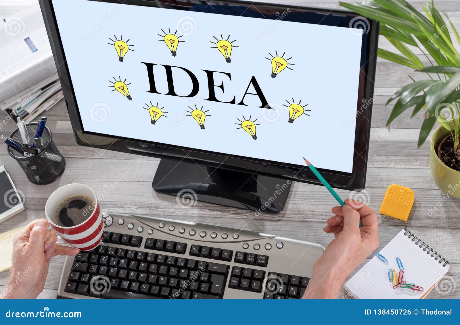 Idea concept on a computer stock photo. Image of desk - 138450726