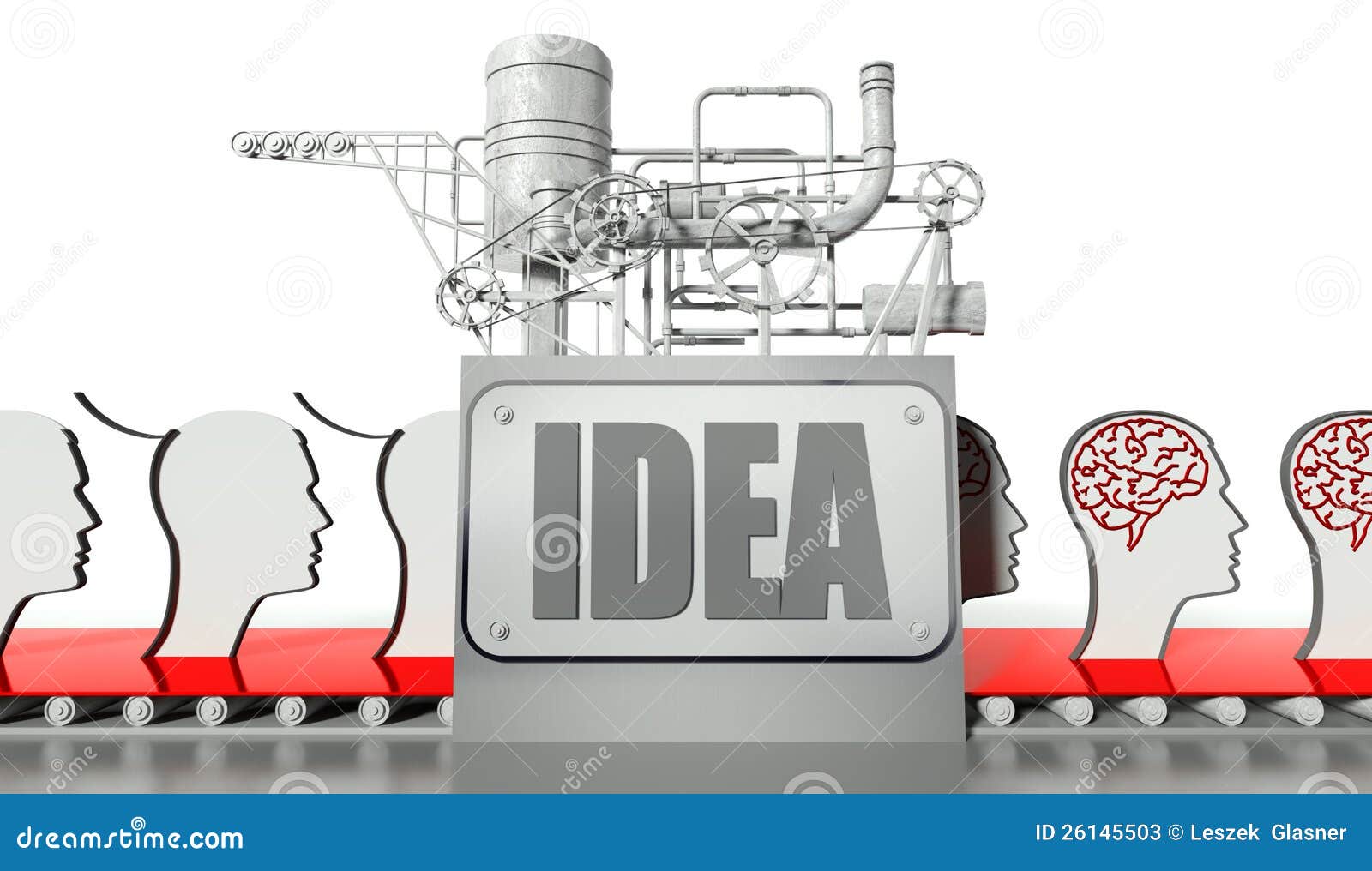 Idea Concept, Faces with Brains and Machine Stock Illustration ...