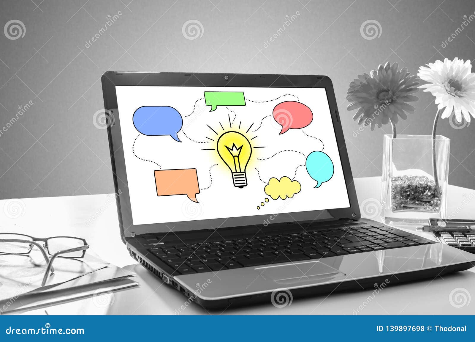 Idea Concept on a Laptop Screen Stock Illustration - Illustration of ...