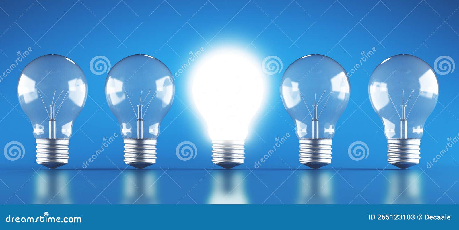 Idea Concept with Light Bulbs Sequence on a Glass Table with a Lighted ...