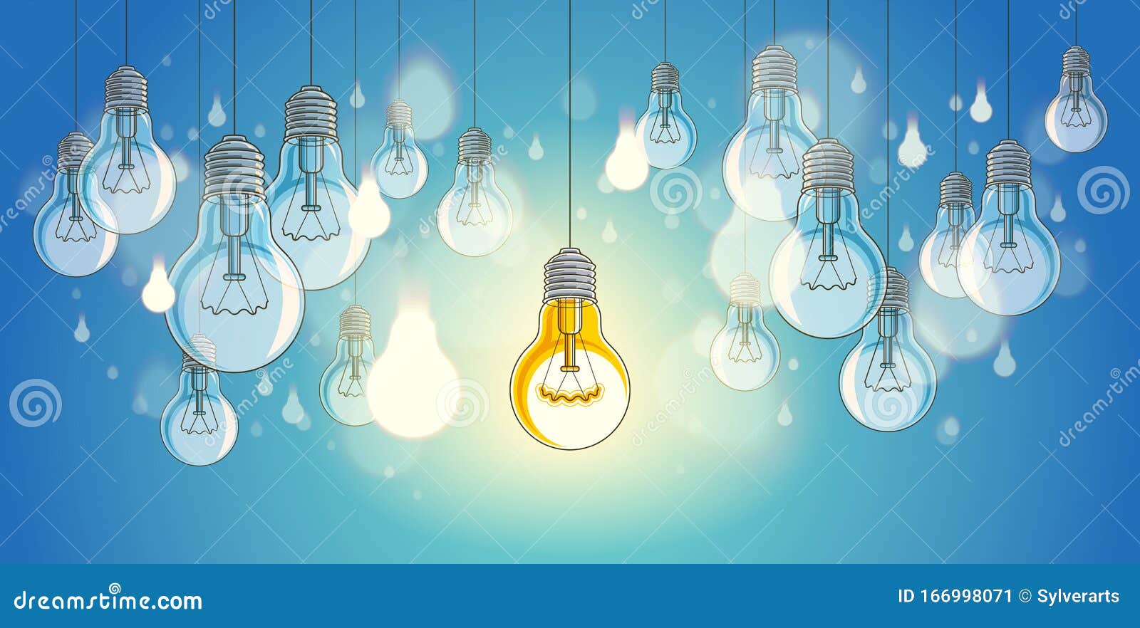 Idea Concept Light Bulbs Vector Illustration with Single One is Shining ...