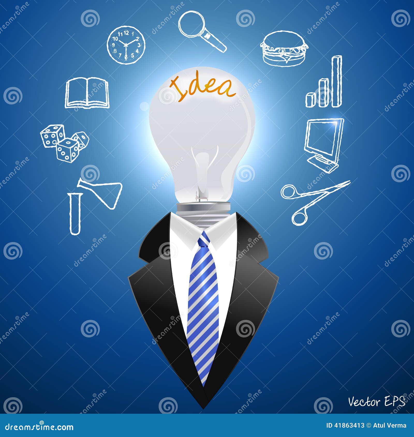Idea Concept, Man with a Light Bulb - Vector Eps10 Stock Vector ...