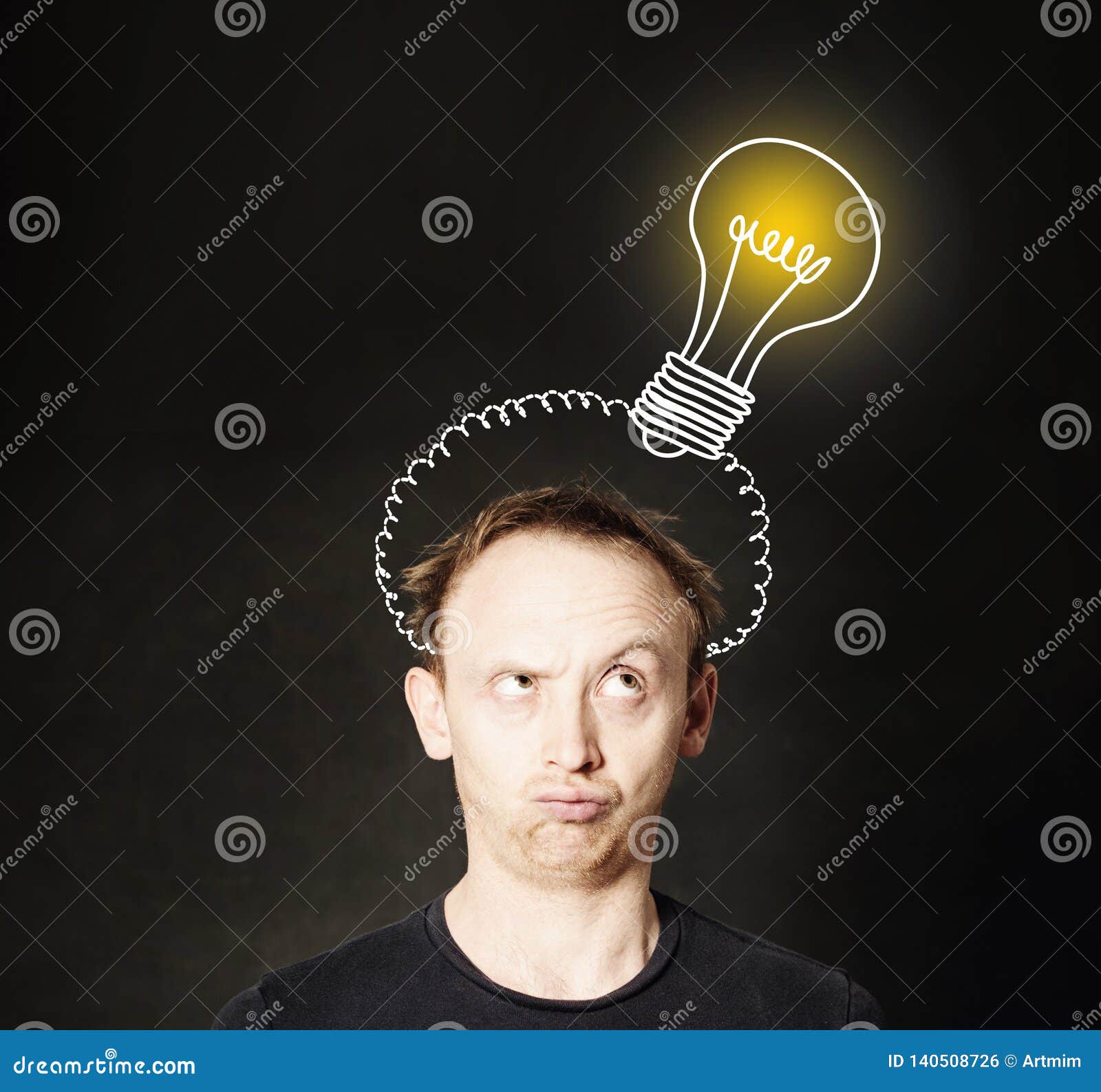 Idea Concept. Man Thinking On Blackboard Background With Light Bulb ... Idea Concept. Man Thinking On Blackboard Background With Light Bulb ...