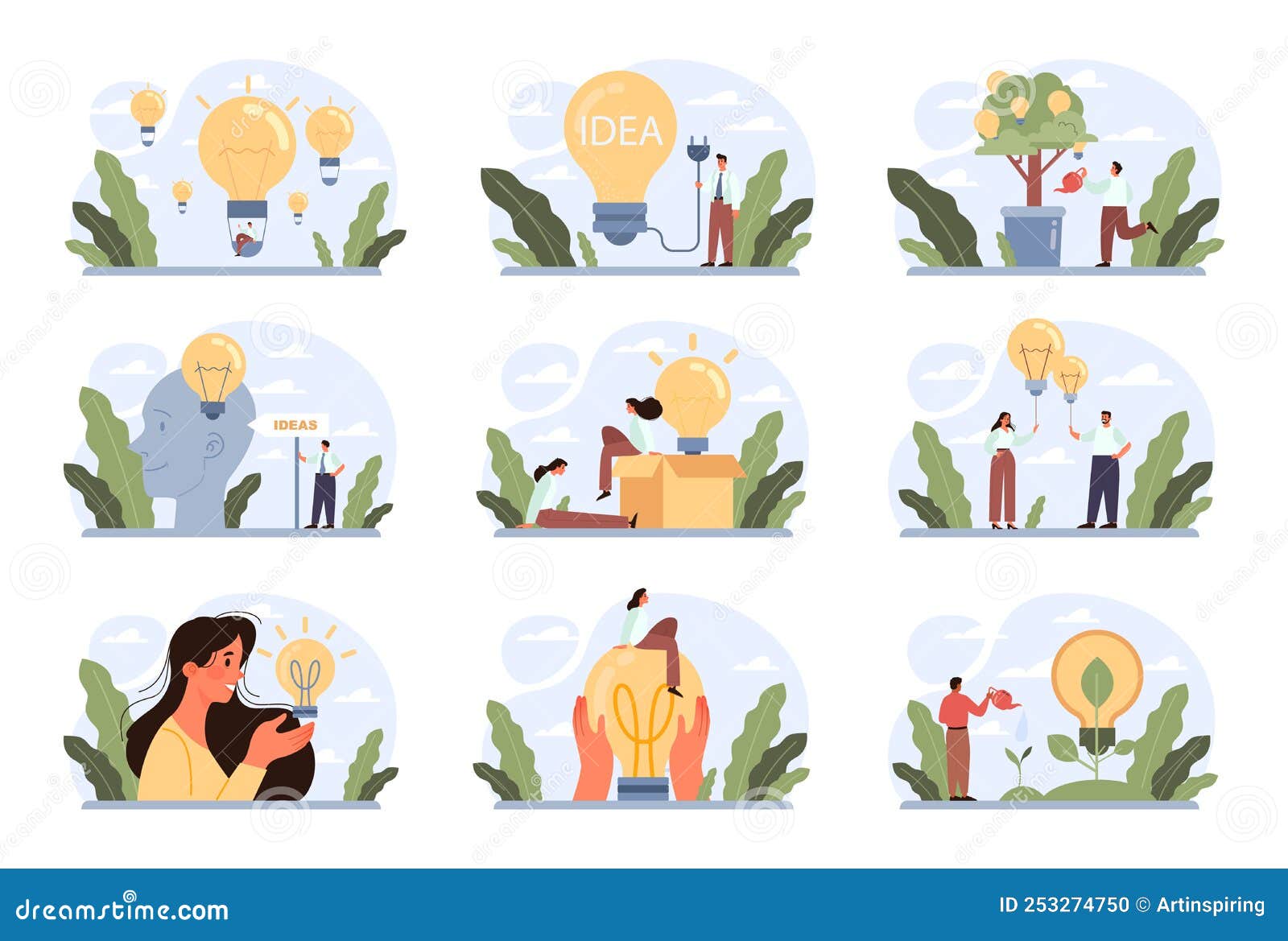 Idea Concept Set. Creative Innovations or Solutions Generation Stock ...