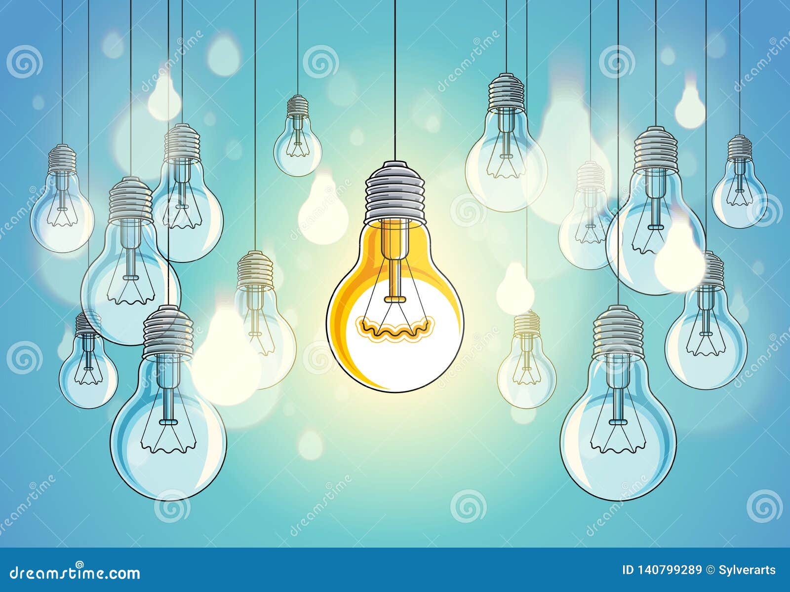 Idea Concept, Think Different, Light Bulbs Group Vector Illustration ...