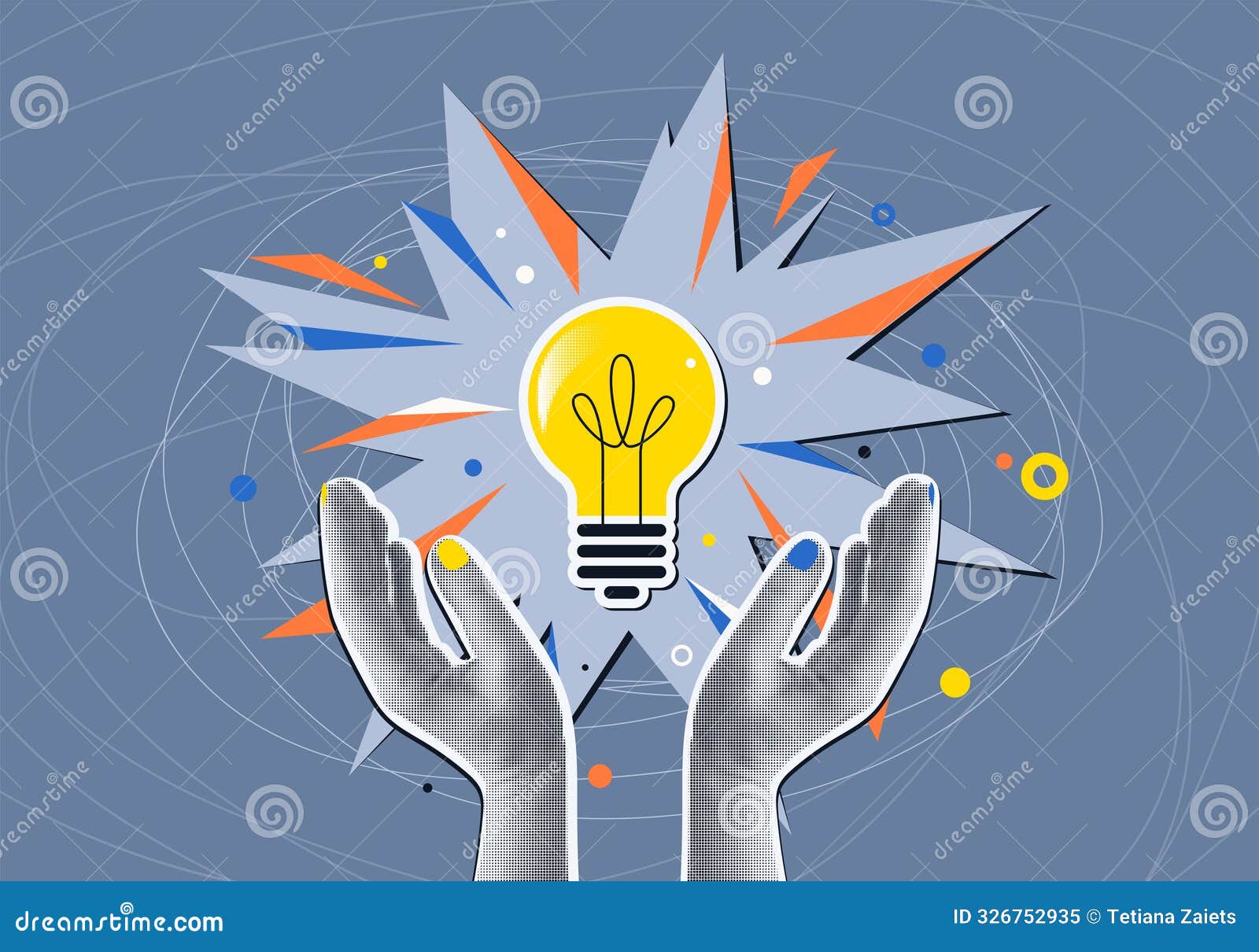 Idea Concept Vector Illustration. Two Halftone Hands Holds Bulb ...