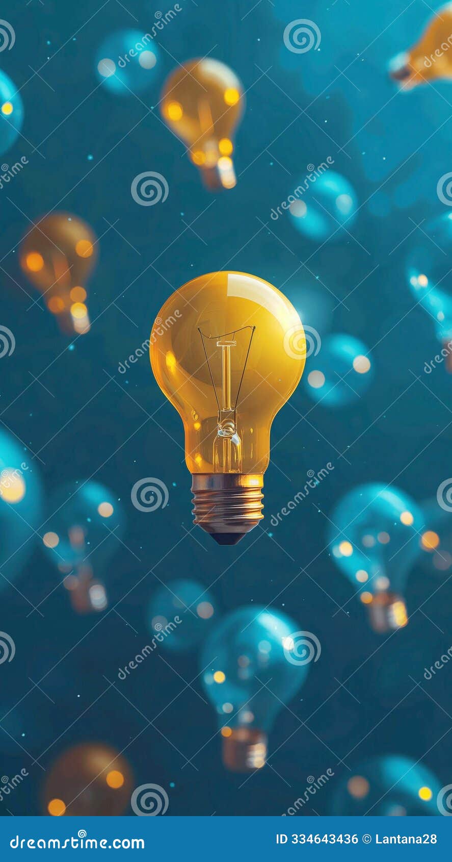 Idea Concept with Yellow Accent Light Bulb and Turned Off Light Bulbs ...