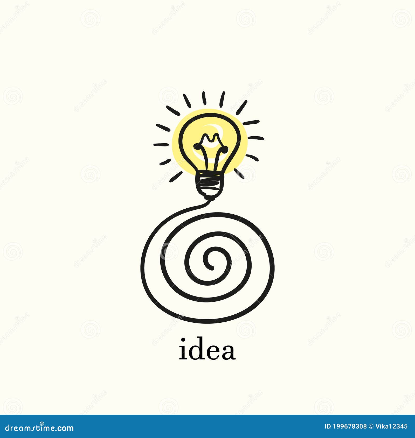 Idea Light Bulb on Spiral Wire, Hand Drawn Stock Vector - Illustration ...