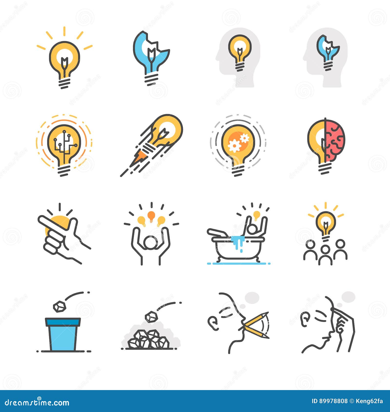 Idea, Creative and Thinking Icons Set Stock Vector - Illustration of ...