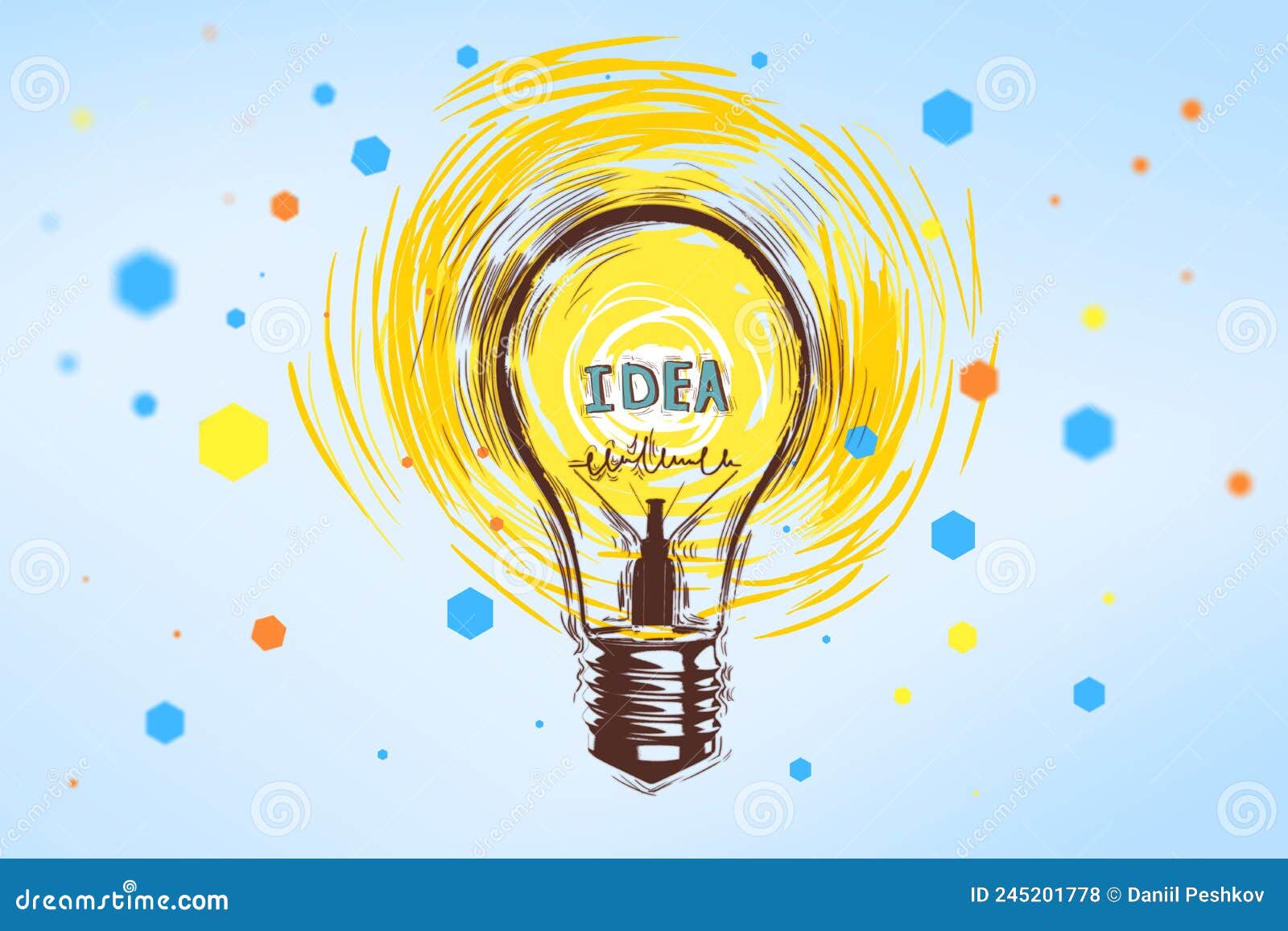 Idea Creativity Concept with Handwritten Colorful Light Bulb with Blue ...