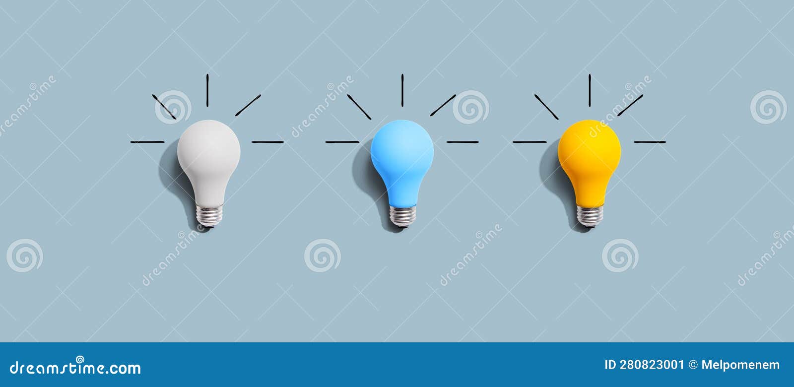 Idea and Creativity Concept with White, Blue and Yellow Light Bulbs ...