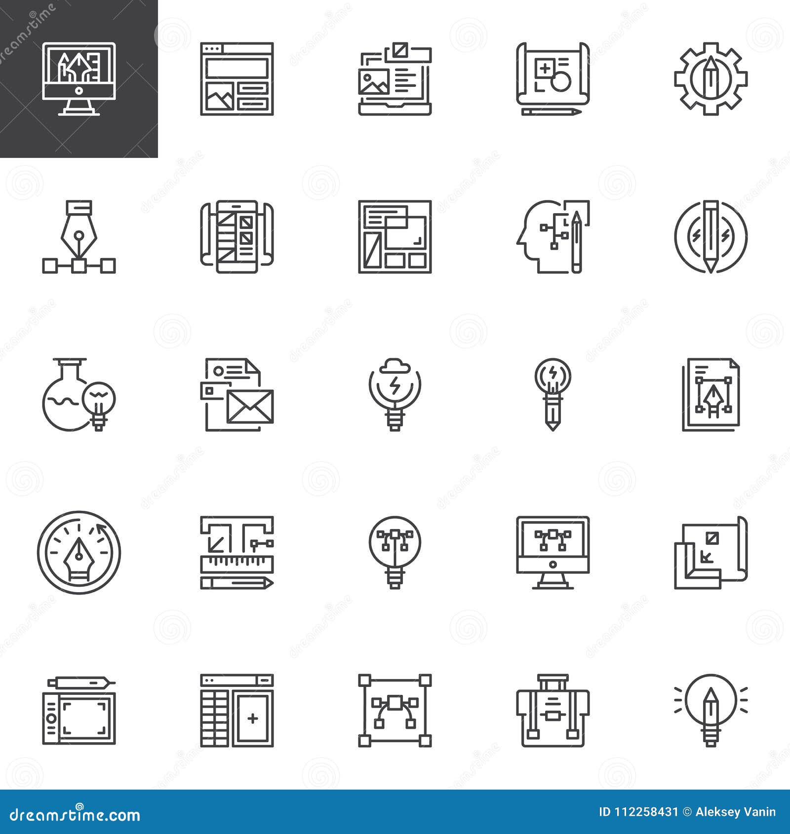 Idea and Creativity Outline Icons Set Stock Vector - Illustration of ...
