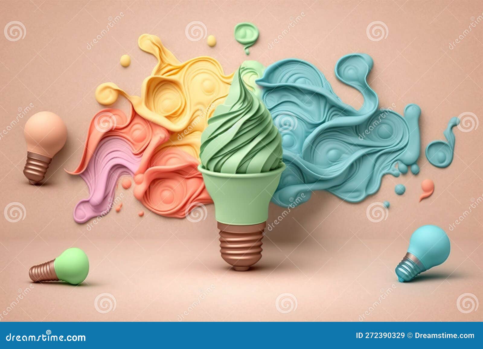 Idea and Creativity Painted Lightbulb. 3D Concept on a Pastel ...