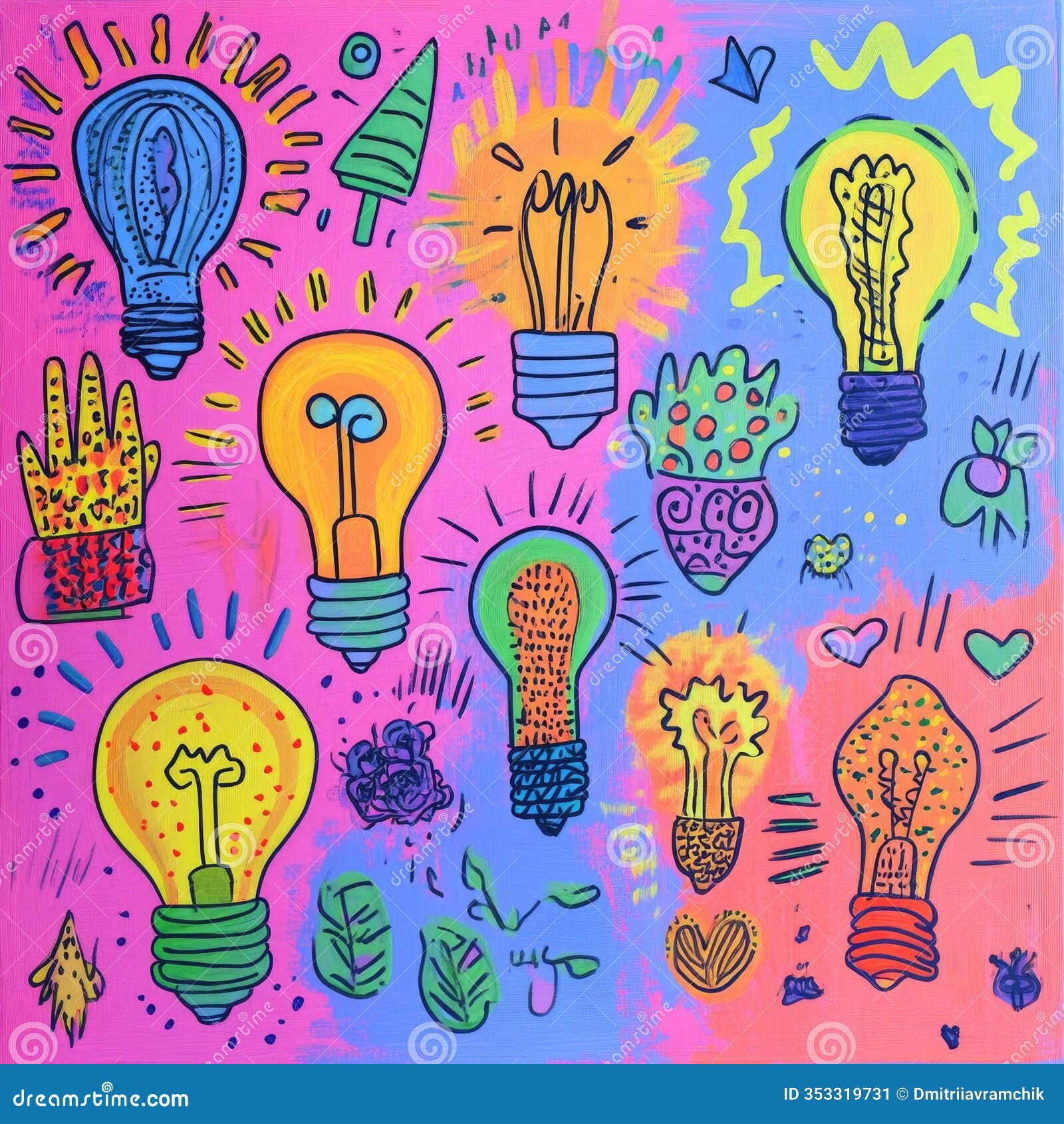 An Idea for Creativity Using Graffiti Light Bulbs, Lamp Icon ...