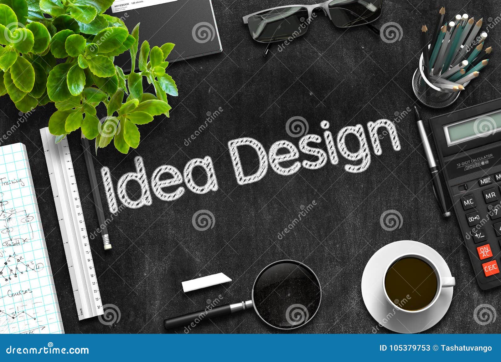 Idea Design Text On Black Chalkboard 3d Rendering Stock