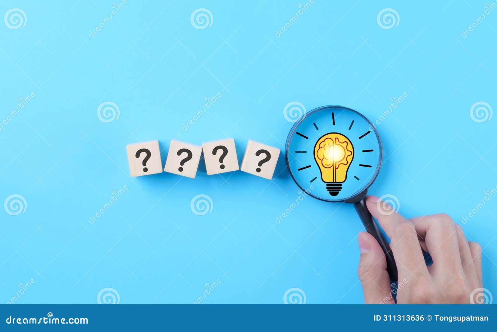 Idea Discovery and Inquiry Concept. Hand Holding a Magnifying Glass ...