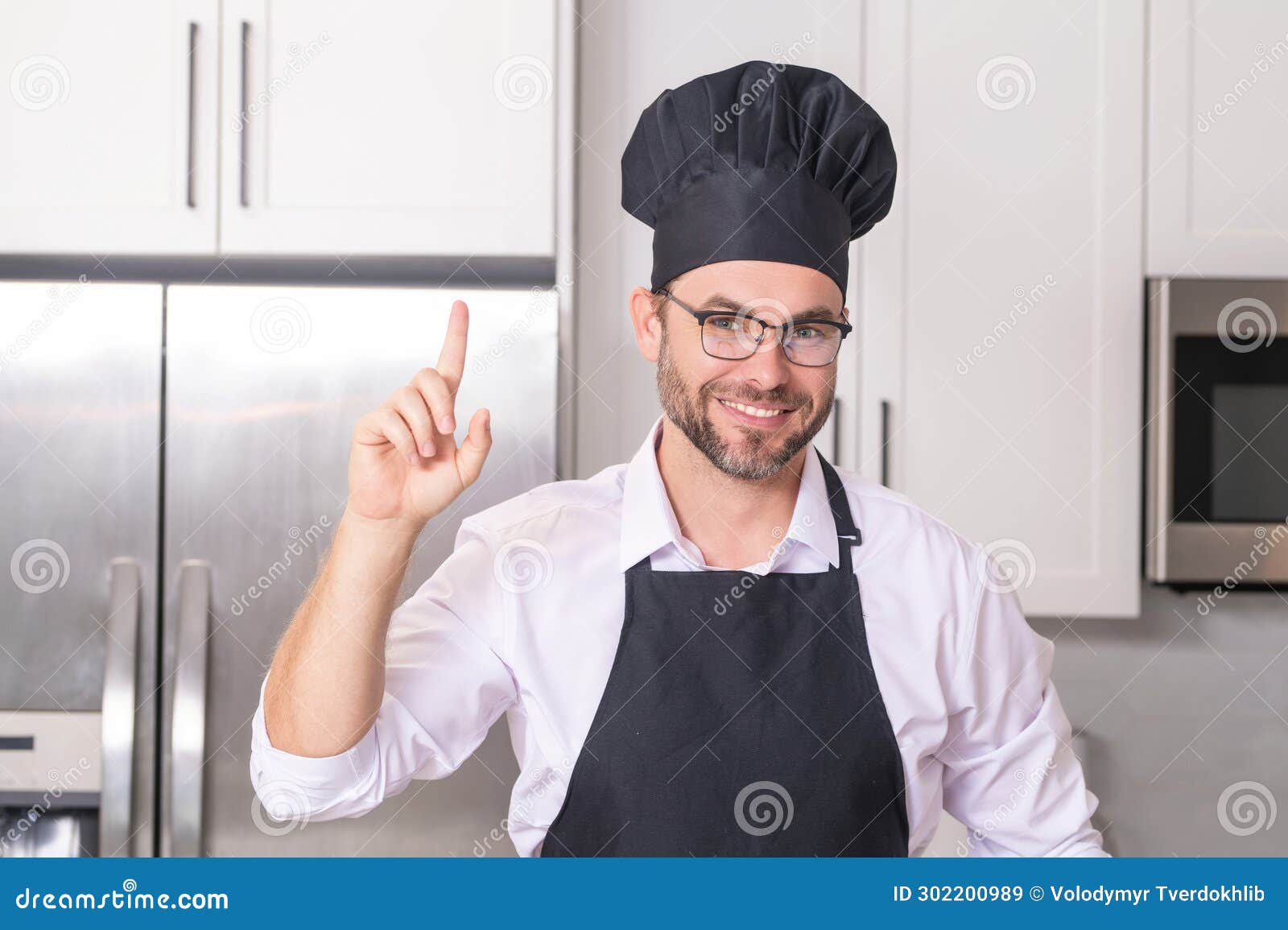 Idea for Food. Man in Chef Hat Cooking on Kitchen. Stock Image - Image ...